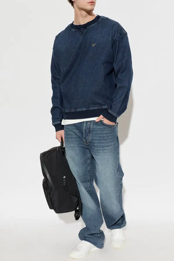 Emporio Armani Crewneck Sweatshirt With Metallic Logo Detail