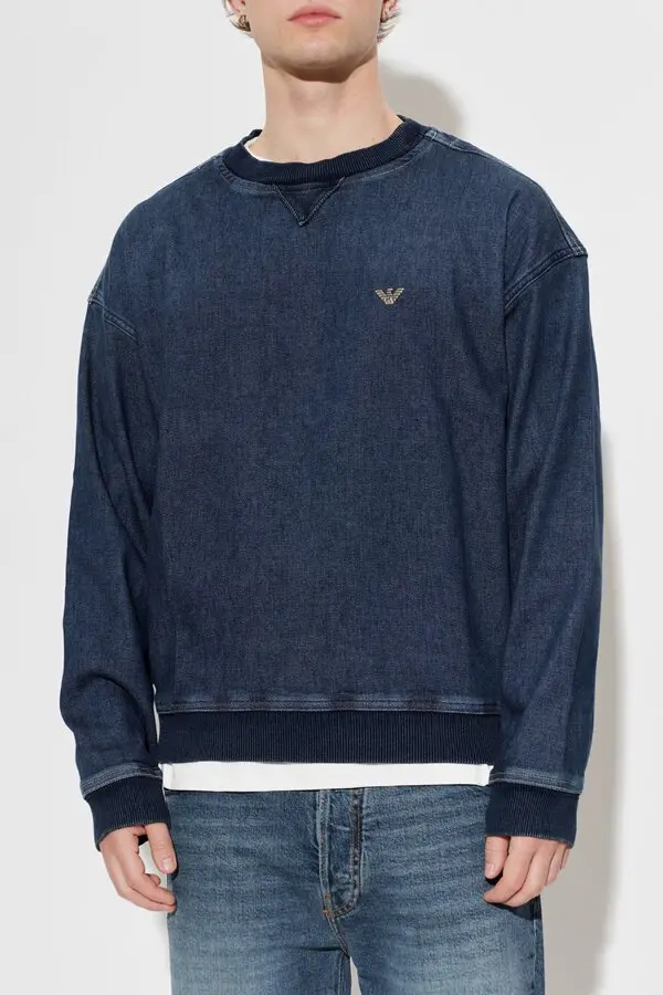 Emporio Armani Crewneck Sweatshirt With Metallic Logo Detail