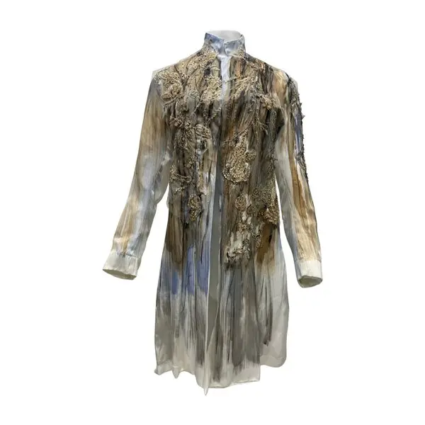 SANIYA KHAN Hand-painted Silk Charmeuse Jacket With Lace Appliqu