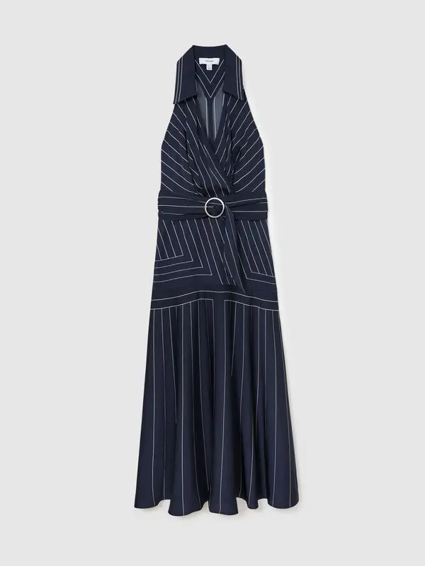 REISS Casey Striped Sleeveless Collared Midi Dress