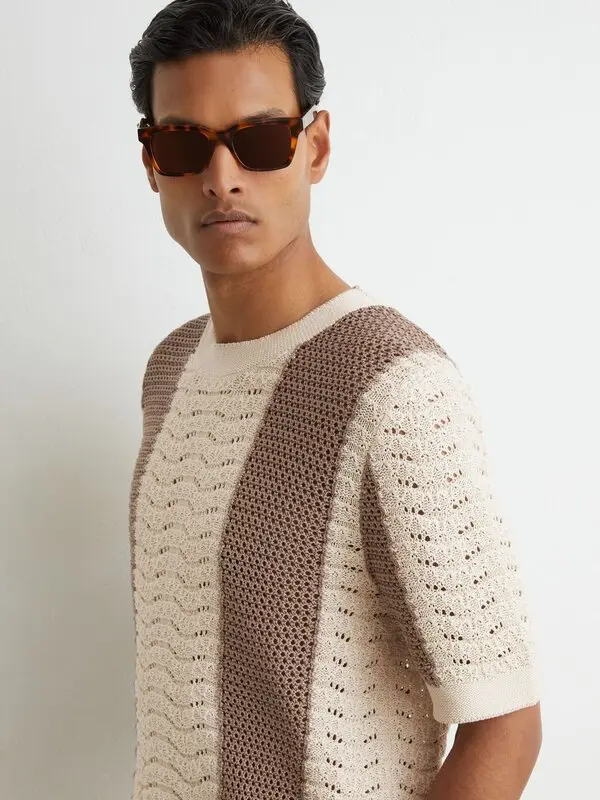 REISS Shean Cotton Crochet-knit Striped T-shirt