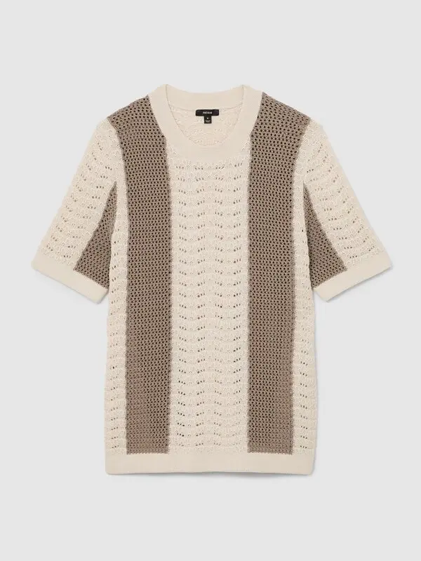 REISS Shean Cotton Crochet-knit Striped T-shirt
