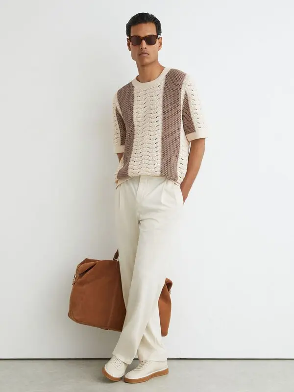 REISS Shean Cotton Crochet-knit Striped T-shirt