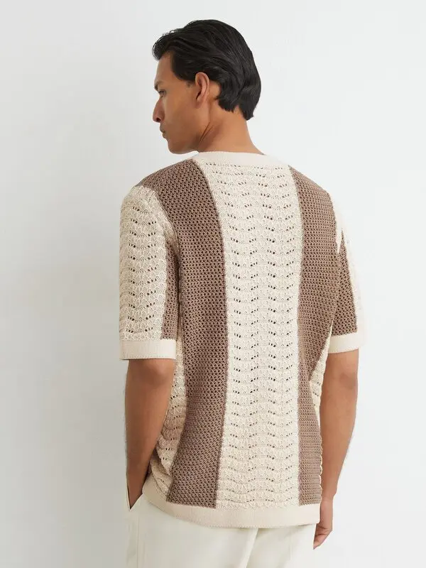 REISS Shean Cotton Crochet-knit Striped T-shirt