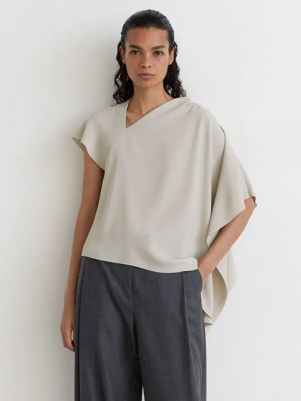 REISS Jade Asymmetric Draped-sleeve Top
