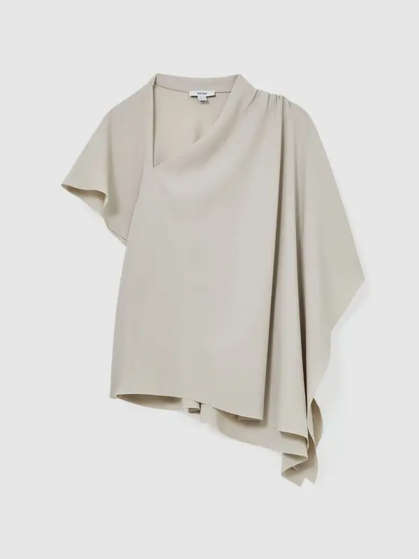 REISS Jade Asymmetric Draped-sleeve Top