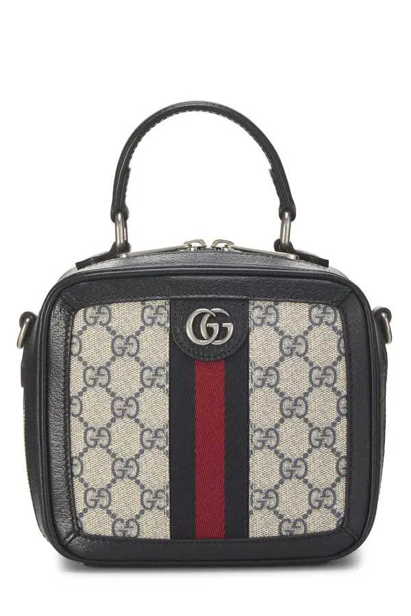 Gucci Navy Gg Supreme Canvas Ophidia Top Handle Bag - Brown