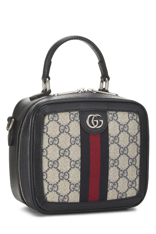 Gucci Navy Gg Supreme Canvas Ophidia Top Handle Bag