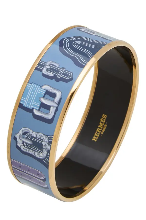 Hermès Gold-tone Enamel Bangle With Motif - Blue