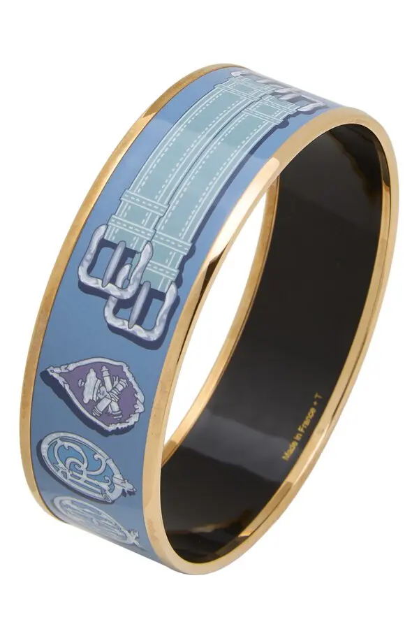Hermès Gold-tone Enamel Bangle With Motif