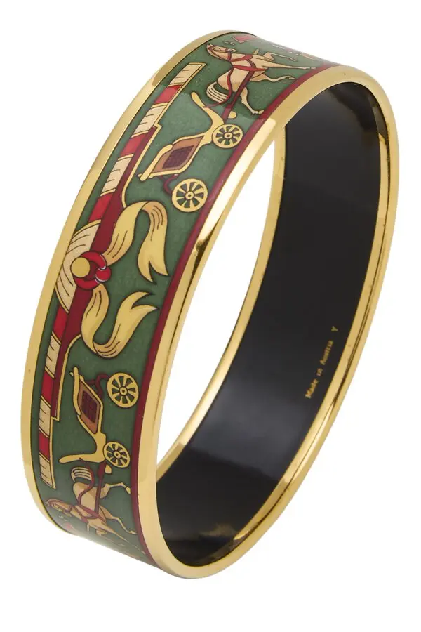 Hermès Gold-tone Enamel Bangle With Carriage Motif