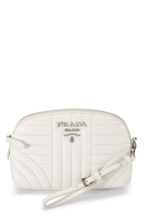 Prada Calfskin Diagramme Wristlet - White