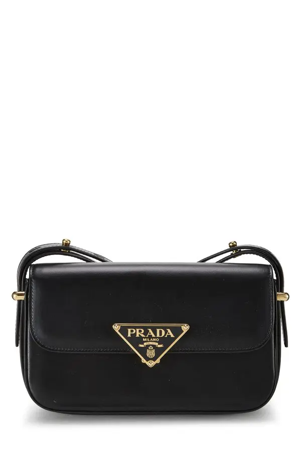Prada Calfskin Triangle Logo Shoulder Bag - Black