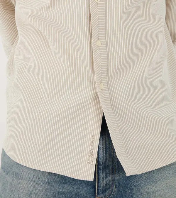 Paul Smith Regular-fit Taupe Textured-stripe Shirt