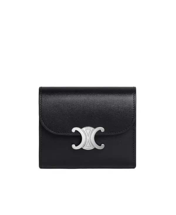 Celine Small Flap Wallet Triomphe In Shiny Calfskin - Black