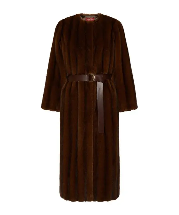 Max Mara Fluffy-textured Long Coat - Hazelnut Color