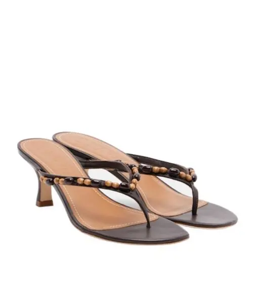 Staud Freja Beaded Leather Thong Sandals