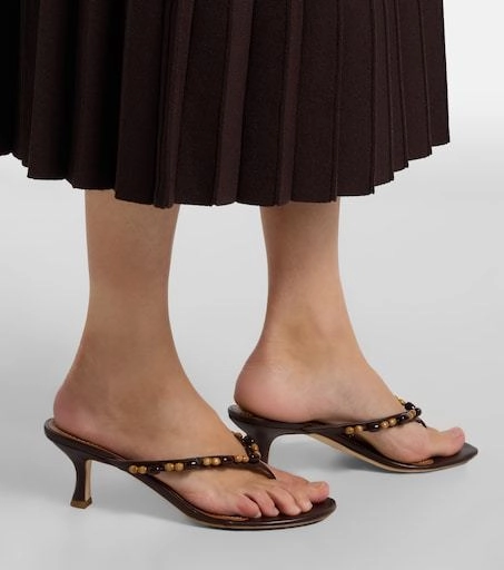 Staud Freja Beaded Leather Thong Sandals