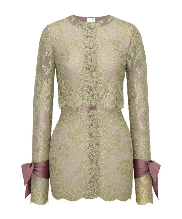 Saint Laurent Mini Dress With Bow Tie And Lace Cuffs