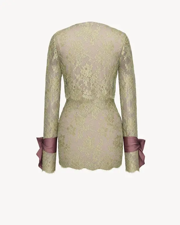 Saint Laurent Mini Dress With Bow Tie And Lace Cuffs