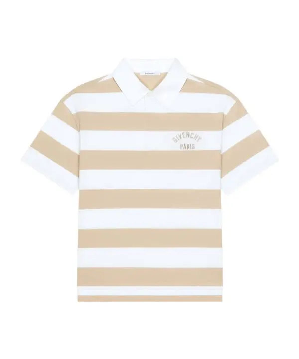 Givenchy Striped Polo In Cotton With Paris Embroidery - White/beige