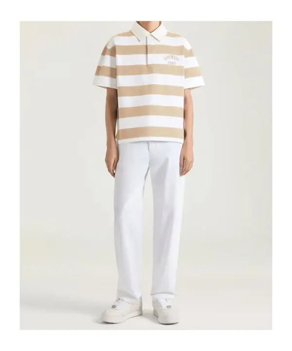 Givenchy Striped Polo In Cotton With Paris Embroidery - White/beige