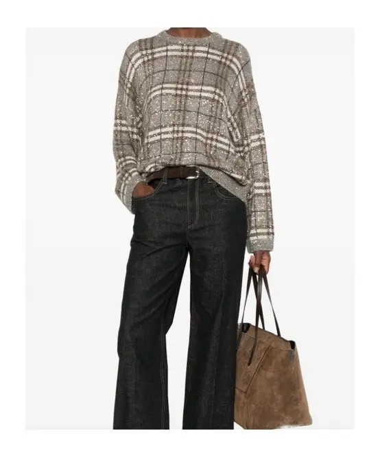 Brunello Cucinelli Sequin-embellished Checked Sweater