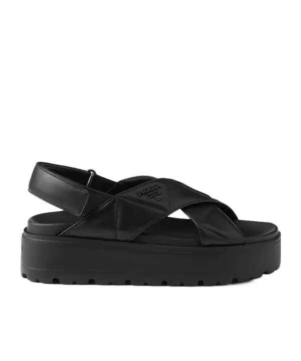 Prada Quilted Leather Platform Sandals With Logo Detail