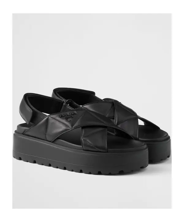 Prada Quilted Leather Platform Sandals With Logo Detail