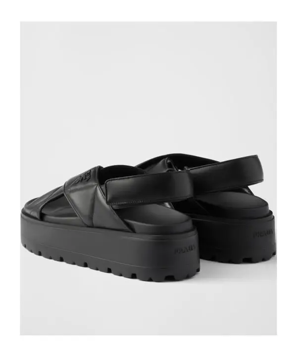 Prada Quilted Leather Platform Sandals With Logo Detail