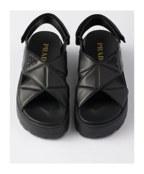 Prada Quilted Leather Platform Sandals With Logo Detail