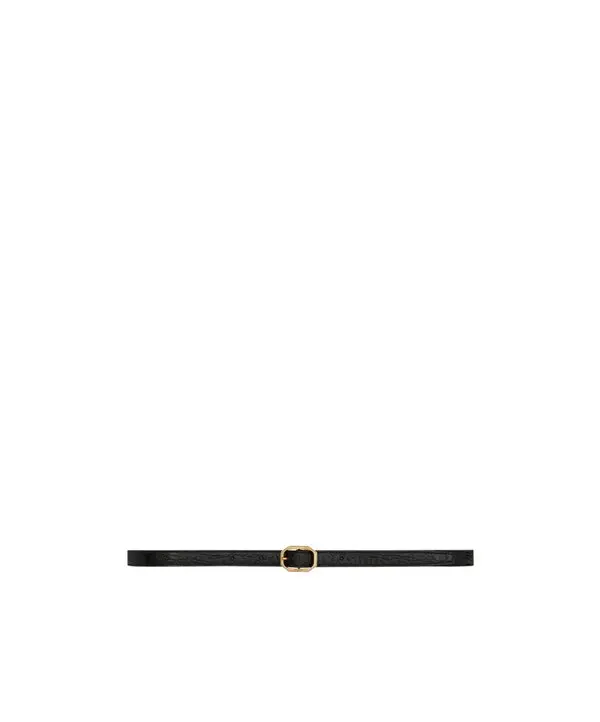 Saint Laurent Thin Croc-embossed Leather Belt - Black