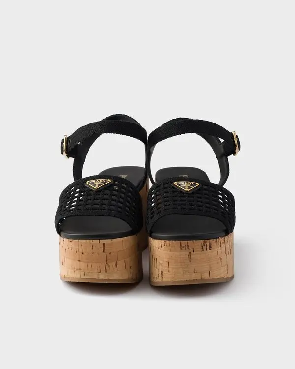 Prada Crochet Wedge Platform Sandals