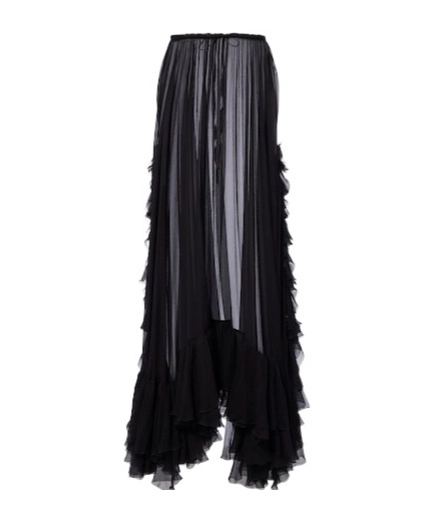 Chloé Ruffled Sheer Silk Maxi Skirt - Black