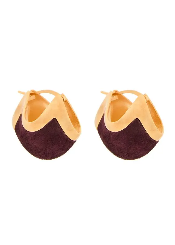 Khaite 18kt Gold-plated Lotus Earrings With Suede Detail - Burgundy