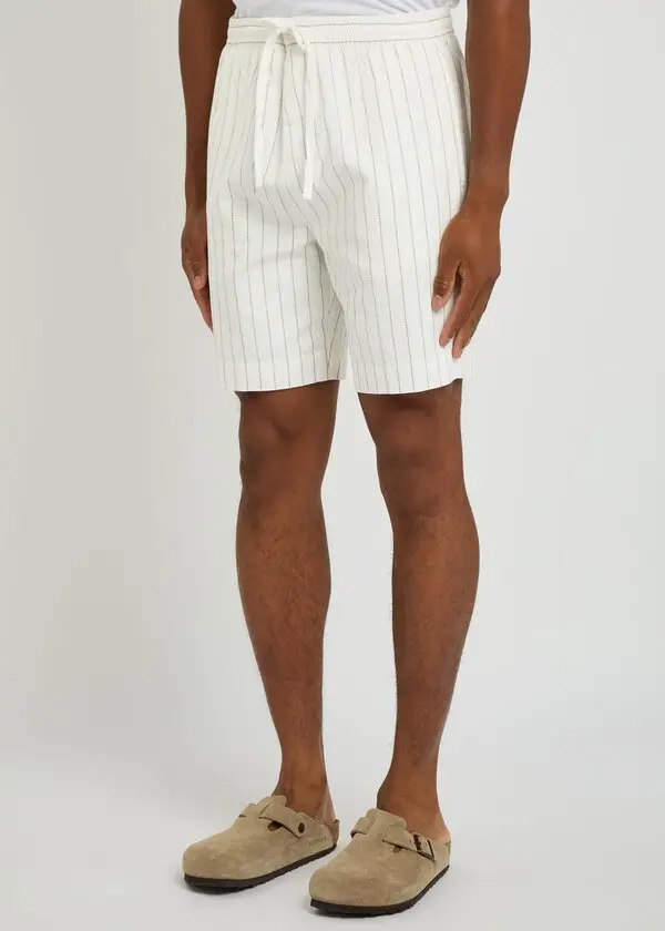 CHE Ché Franklin Striped Cotton And Linen-blend Shorts