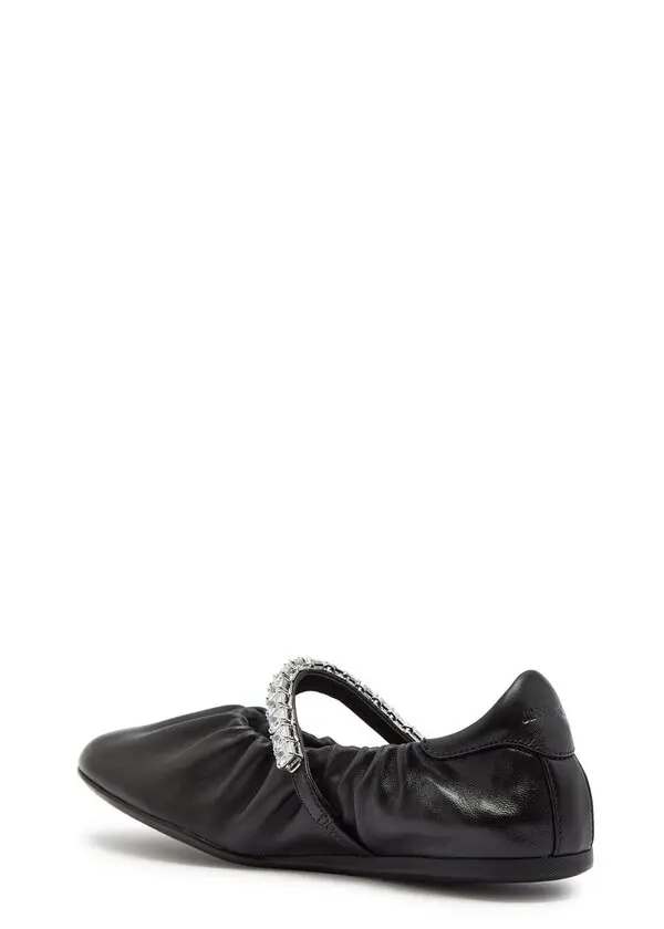 JIMMY CHOO Jade Crystal-embellished Leather Ballet Flats - Black