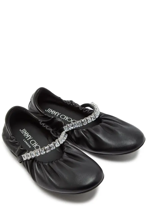 JIMMY CHOO Jade Crystal-embellished Leather Ballet Flats - Black