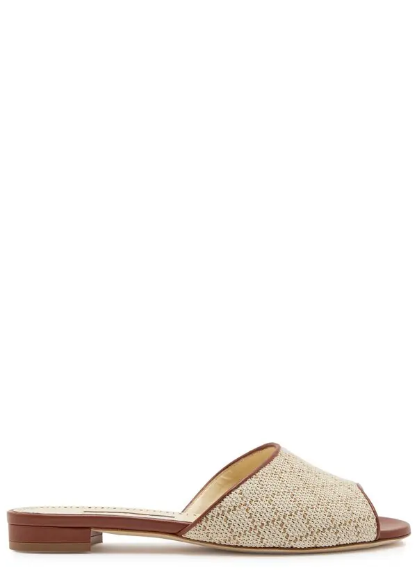 Manolo Blahnik Smirnapla 10 Woven Leather Sandals - Beige