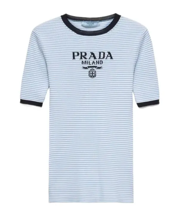 Prada Striped Silk Crew-neck Sweater
