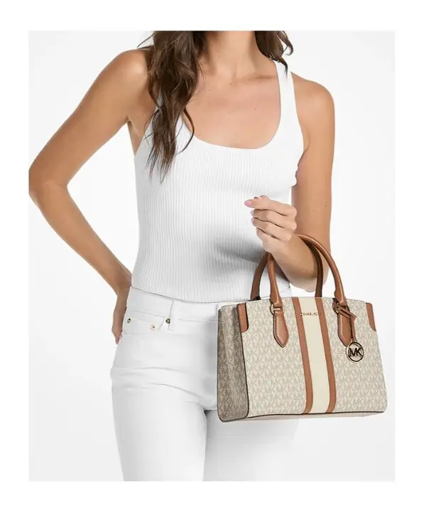 Michael Kors Becca Medium Signature Logo Stripe Satchel