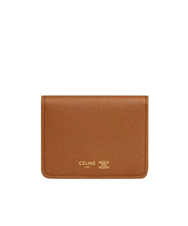 Celine Bi-fold Card Holder Triomphe Stamp In Supple Grained Calfskin - Brown