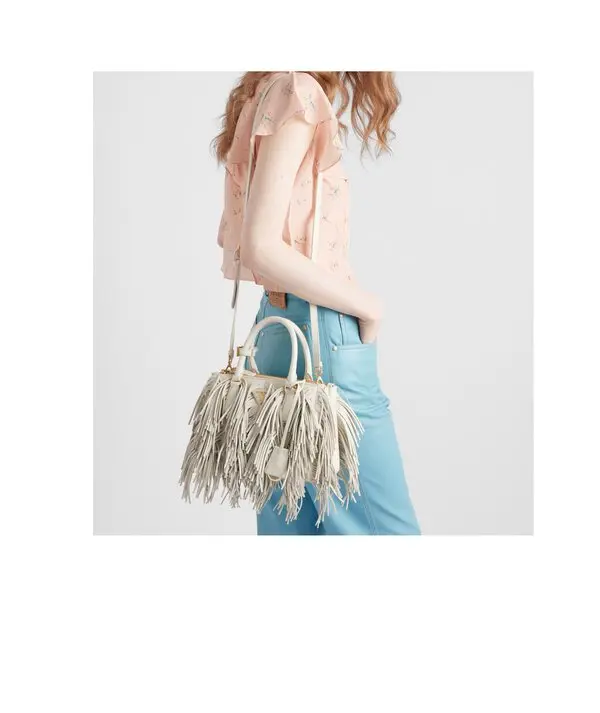 Prada Galleria Small Leather Bag With Fringe