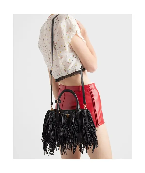 Prada Galleria Small Leather Bag With Fringe
