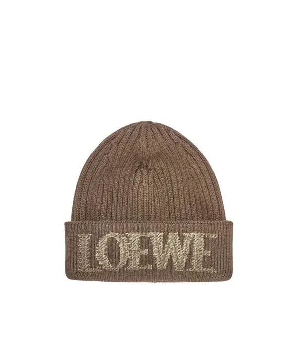 Loewe Logo Embroidered Ribbed-knit Beanie - Light Brown