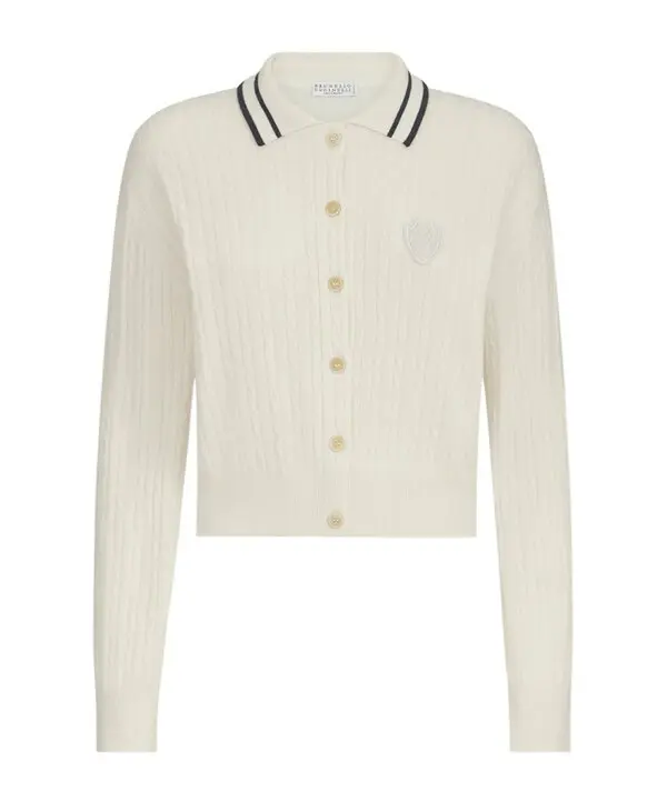 Brunello Cucinelli Cashmere Cable Knit Polo Cardigan - Milk
