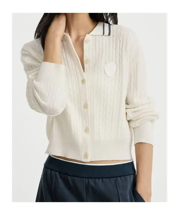 Brunello Cucinelli Cashmere Cable Knit Polo Cardigan - Milk
