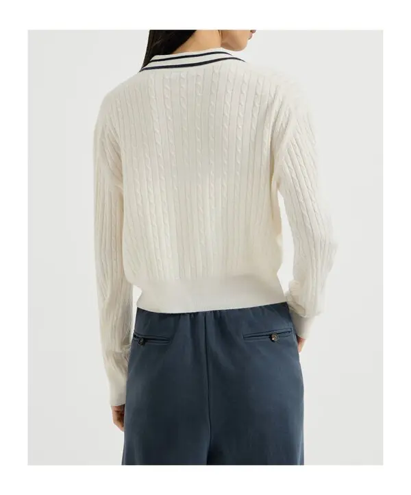 Brunello Cucinelli Cashmere Cable Knit Polo Cardigan - Milk