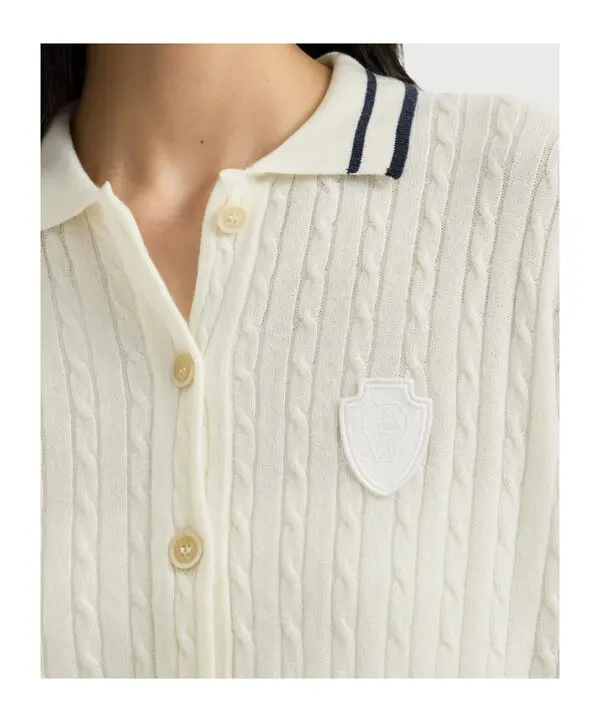 Brunello Cucinelli Cashmere Cable Knit Polo Cardigan - Milk
