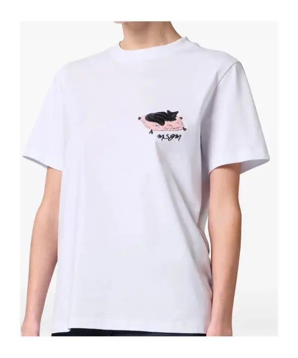 MSGM Embroidered Cat T-shirt